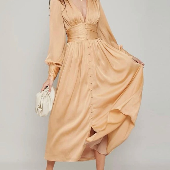 Dresses | Silk Elegant Button Dress | Poshmark